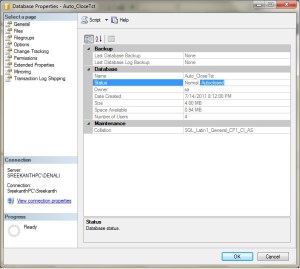 Database Status – Auto Close – MSSQLTREK