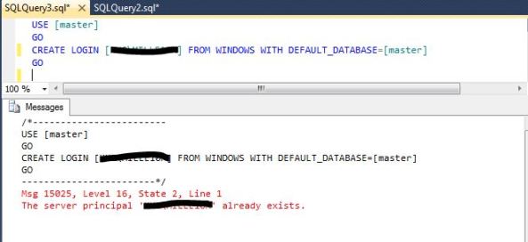 The server principal already exists – Msg 15025, Level 16, State 2 ...
